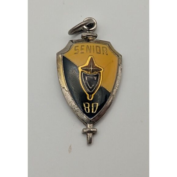 Jewelry | Vintage Class Of 198 Senior Charm Shield Pendant Black Gold ...